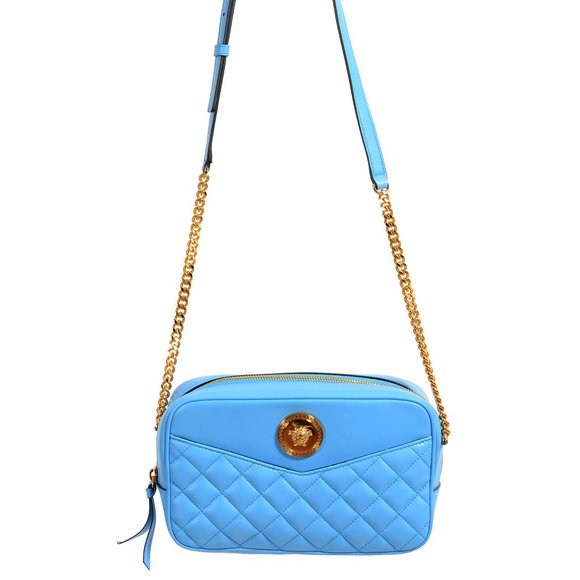 Versace | Bags | Versace Womens Blue Quilted Leather Medium Camera Bag ...